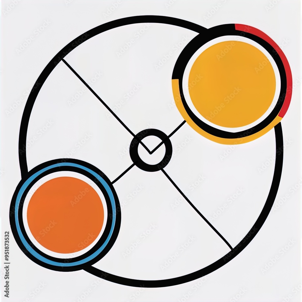 A modern geometric design comprises two large circles and one small ...