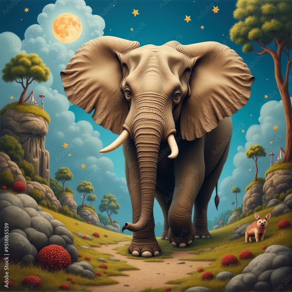 Dynamic action painting of an elephant in motion with bold strokes and ...