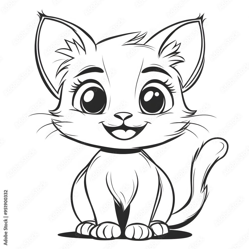 Cute Cartoon Cat Coloring Page for Kids Stock Illustration | Adobe Stock