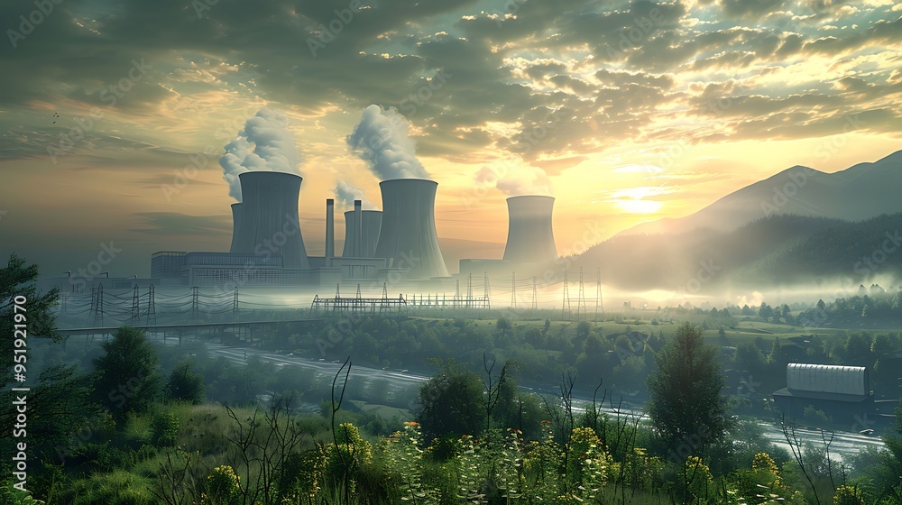 A realistic and detailed image of the exterior of a modern nuclear ...