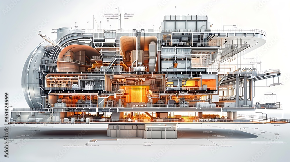 An intricate and futuristic cutaway of a modern nuclear fission reactor ...