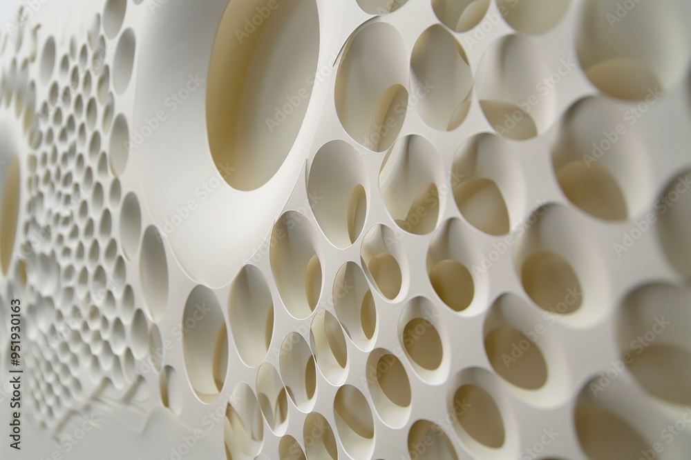A close-up of the wall, showcasing an intricate pattern of white paper ...