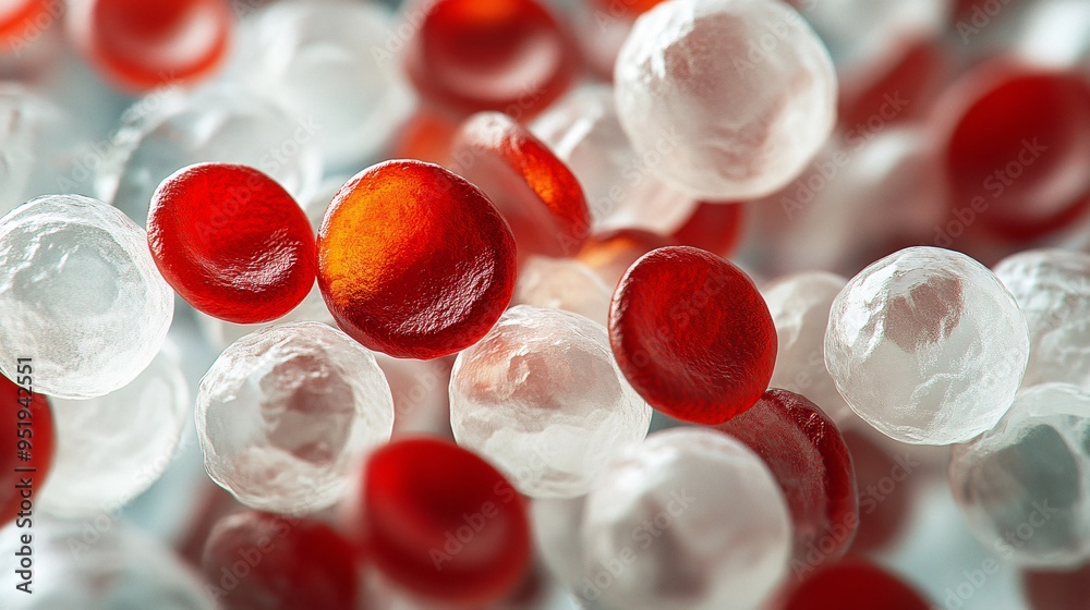 microscope photography, blood smear, individual red blood cells and ...