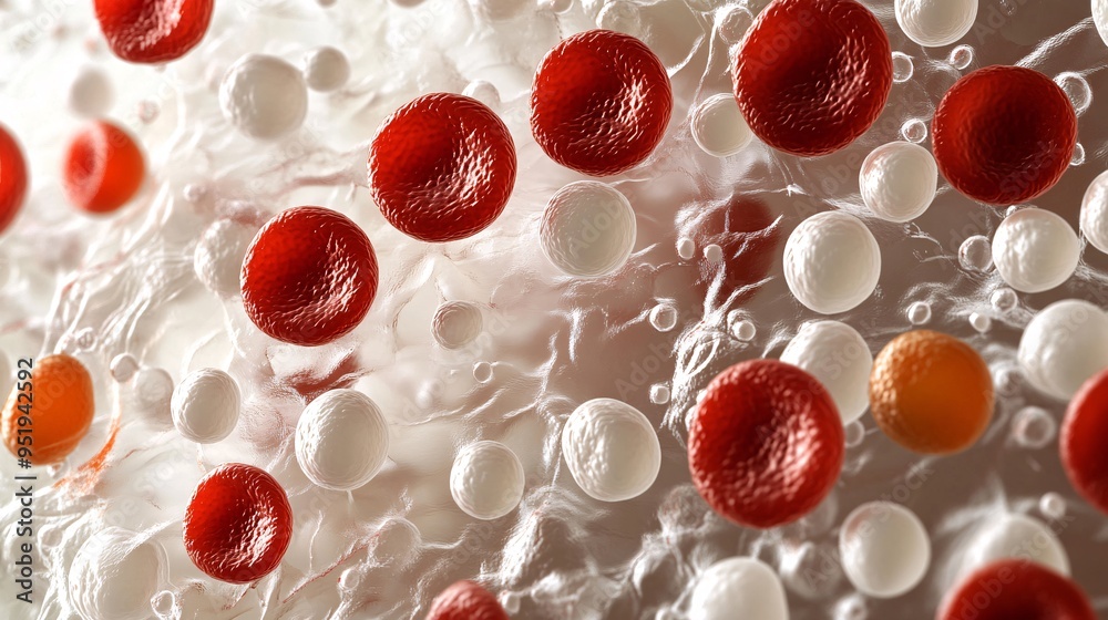 microscope photography, blood smear, individual red blood cells and ...