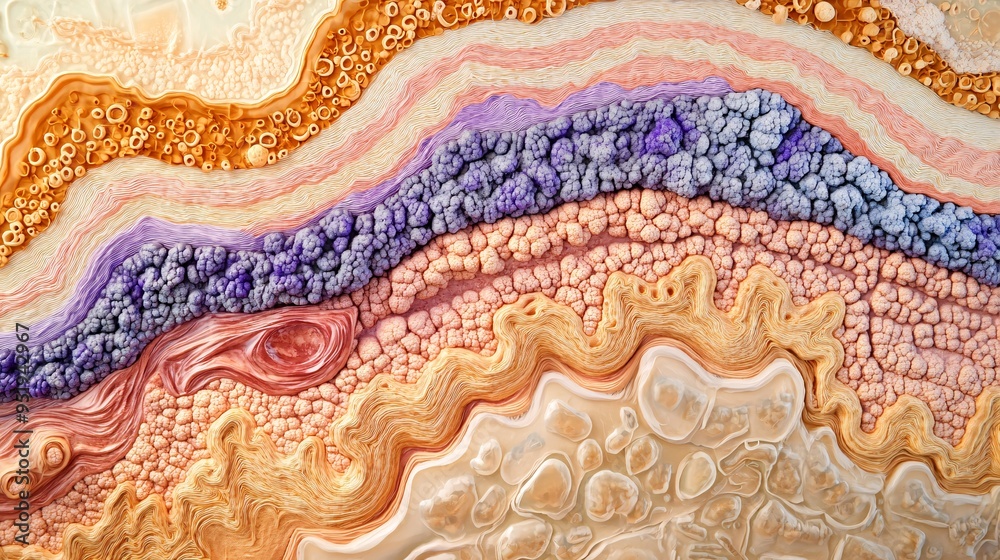 biological illustration, cross-section of a small intestine, detailed ...