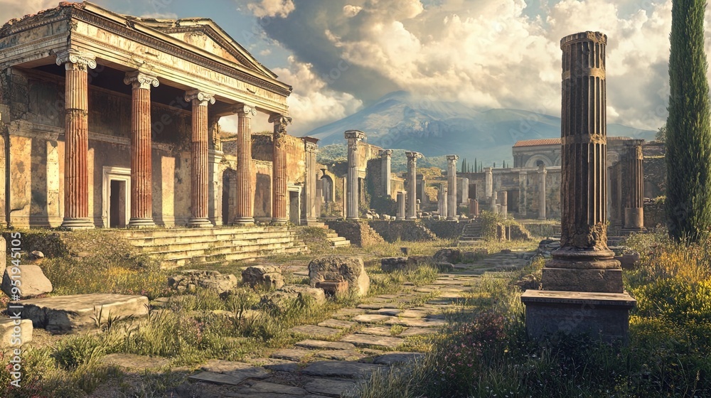 Ancient ruins of a Roman-style temple with tall columns and steps ...