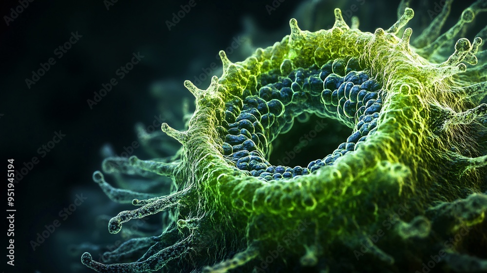 extreme close-up, plant cell with large vacuole, detailed membrane ...