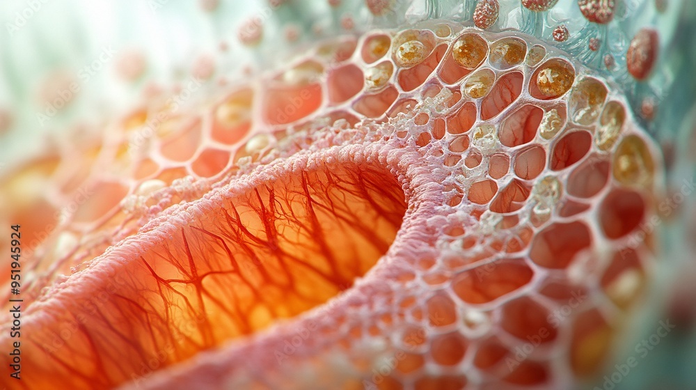 scientific illustration, cross-section of a plant stem, detailed ...