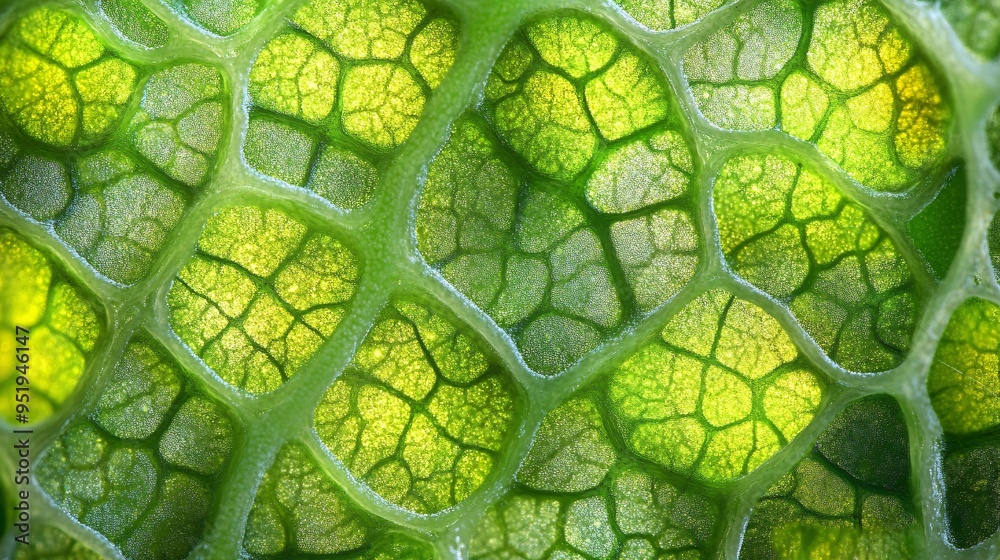 microscopic view, cross-section of leaf tissue, visible palisade and ...