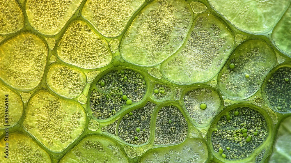 ภาพประกอบสต็อก microscopic view, cross-section of leaf tissue, visible ...