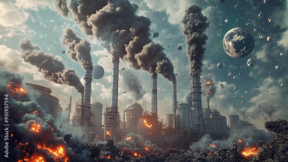 Industrial Emissions and Ozone Depletion, A detailed illustration ...