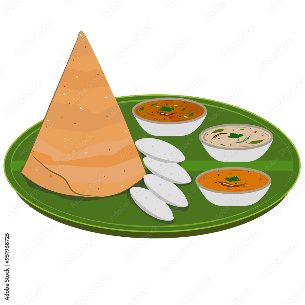 Dosa Idli Sambhar Chutney Illustration, South Indian Authentic Food ...