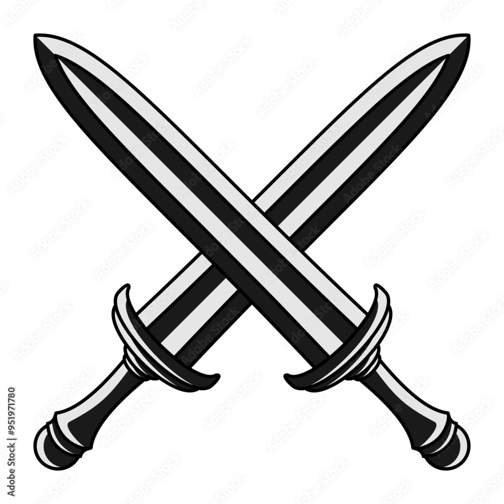 Two large crossed swords isolated on white background. Vector ...