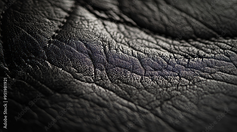Genuine soft black leather with vintage texture, featuring pores and ...