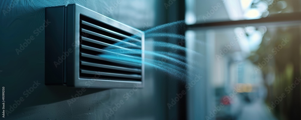 High-resolution image of a wall grille air vent with flowing air ...