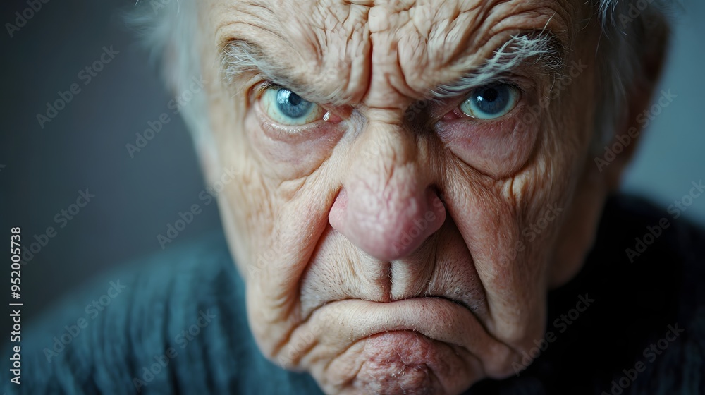 73. An elderly person expressing confusion with a furrowed brow and ...