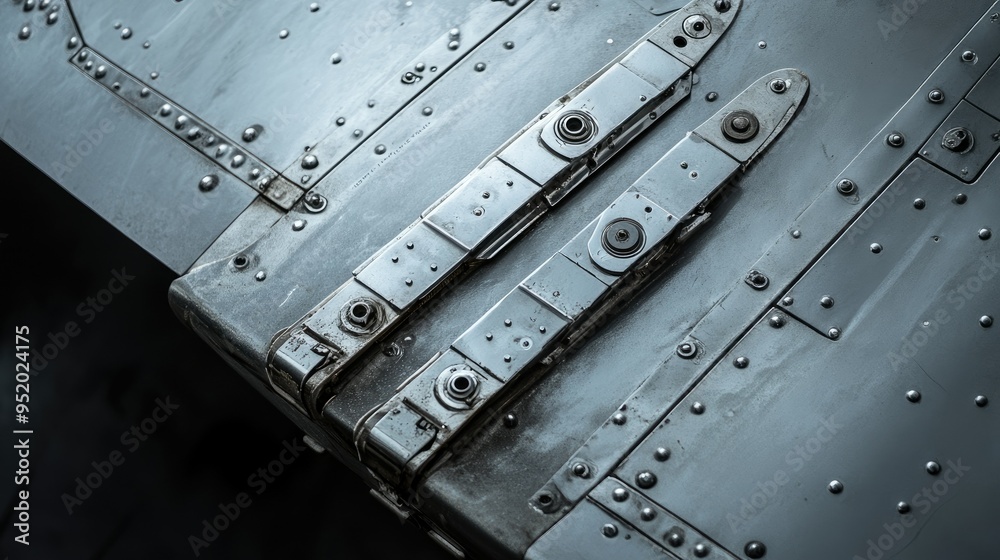 A close-up of an s control surfaces, including the ailerons and flaps ...