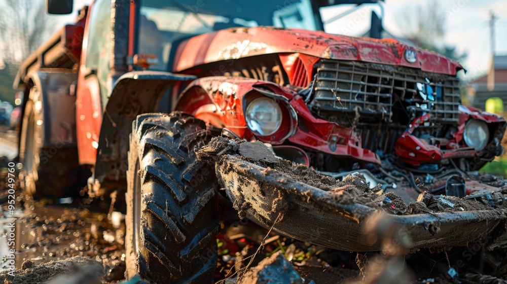 Farm Equipment Collision: At a rural intersection, a tractor with a ...