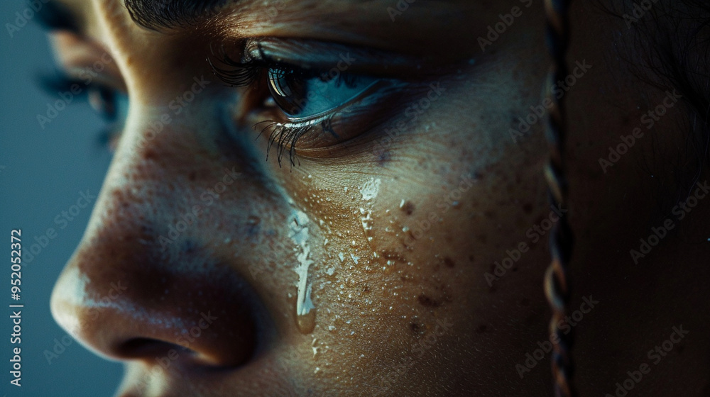 Close-up of a personâ s face with tears rolling down their cheeks ...