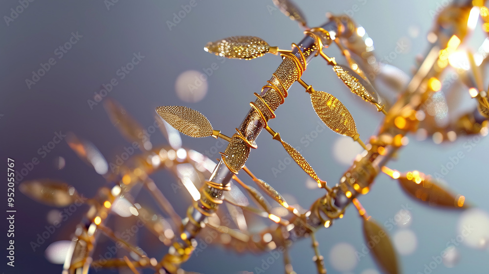 a DNA strand transforming into a golden laurel wreath, representing the ...