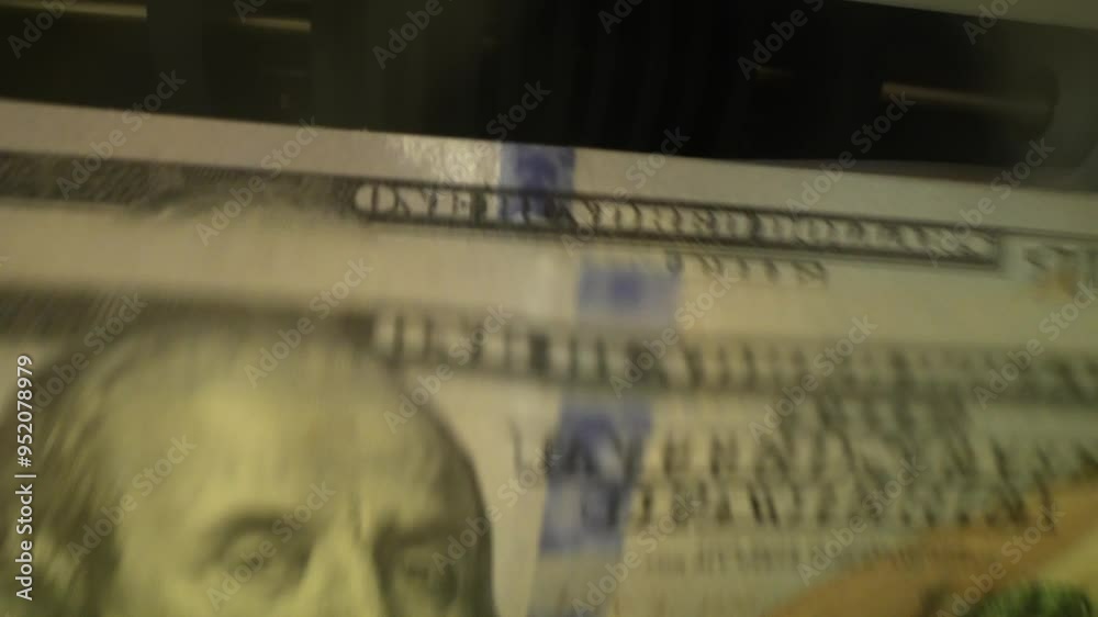 Cash money inside running banknotes counter. Banking and financial ...