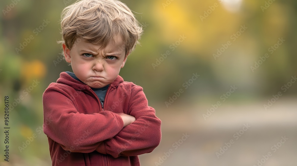 105. A child conveying frustration with a scrunched face and crossed ...