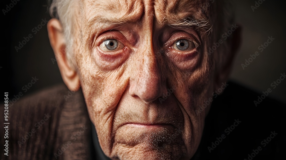 3. An elderly person demonstrating sadness with a downturned mouth and ...