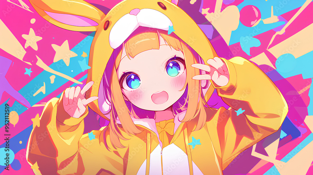 cute rabbit character wearing anime onesie costume, anime style, cute ...