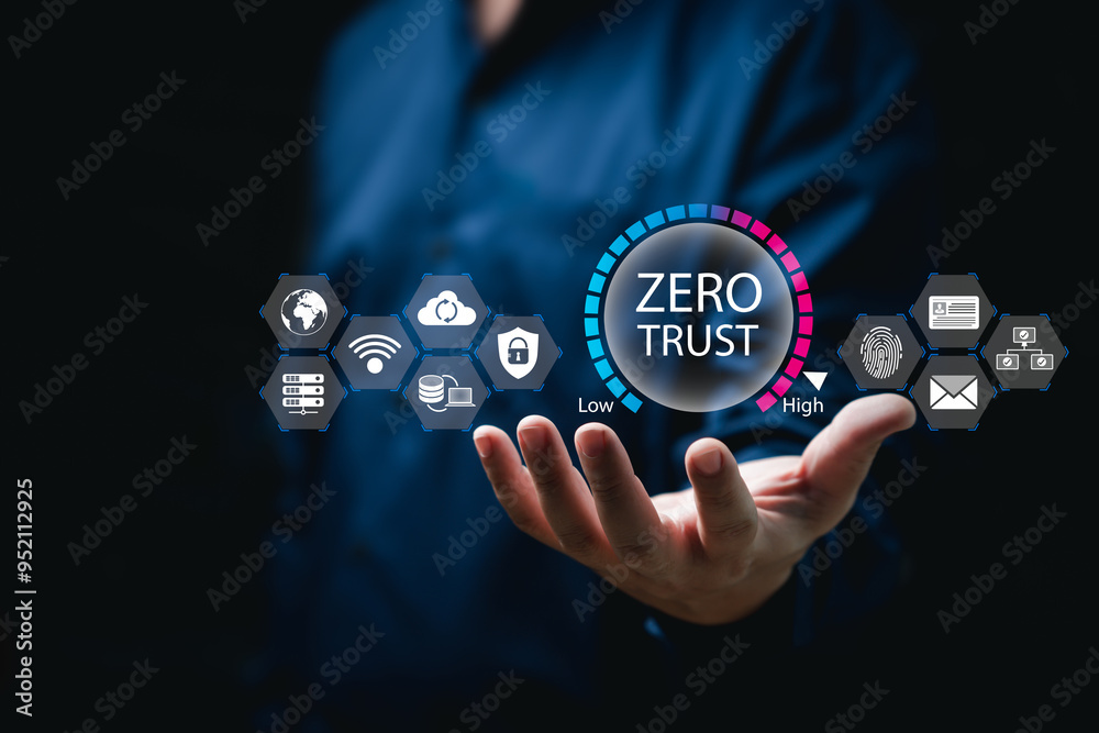 Zero trust and security concept, Businessman show the high level of ...