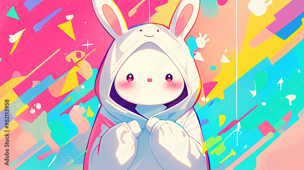 cute rabbit character wearing anime onesie costume, anime style, cute ...