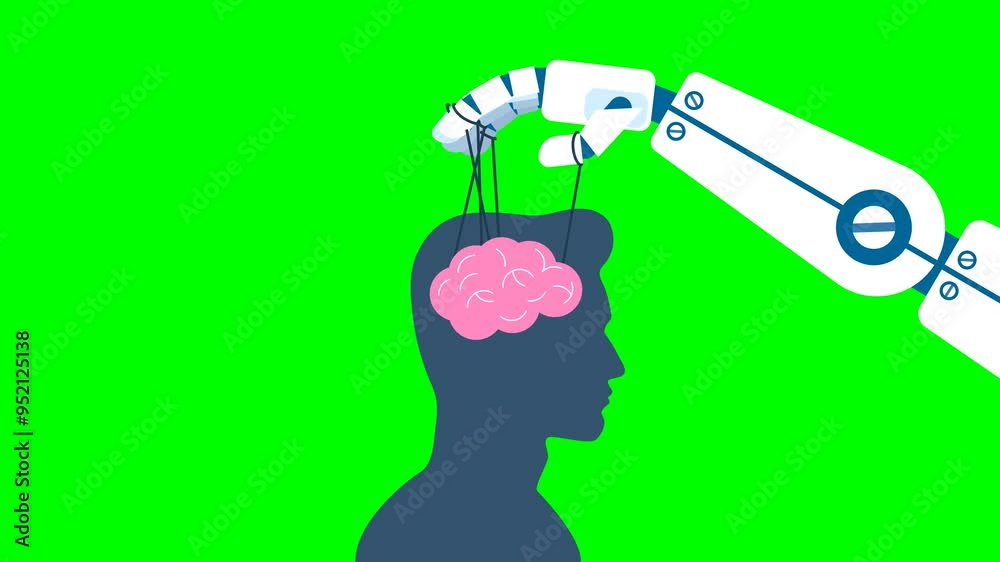 The robotic hand manipulates the human brain. Robot puppet master ... The robotic hand manipulates the human brain. Robot puppet master ...