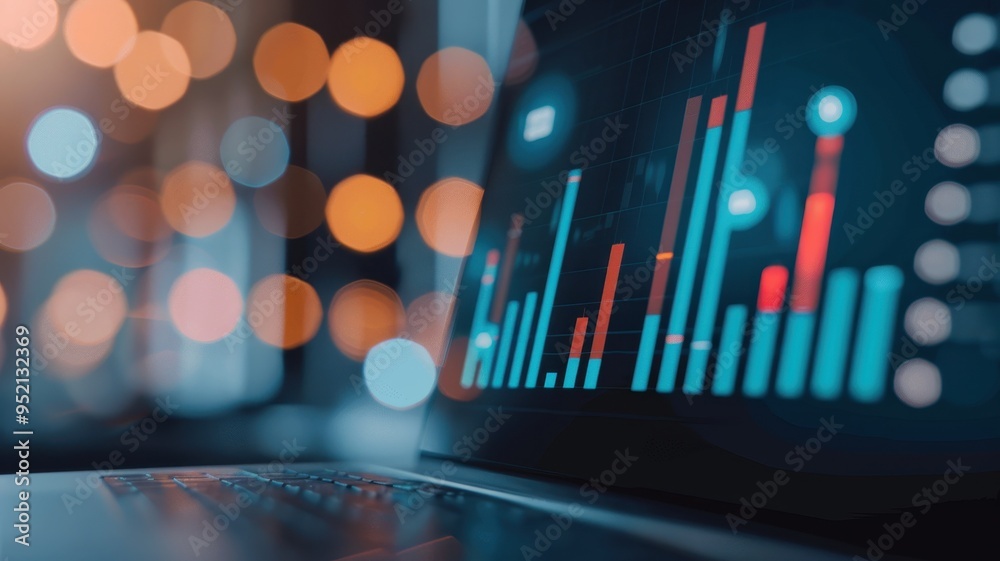Revenue growth chart emerging from laptop. ROI projection hologram and ...