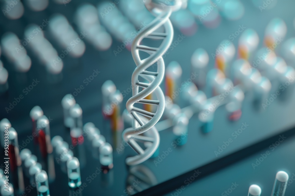 High angle view of a DIY gene editing lab. CRISPR tools and a DNA ...