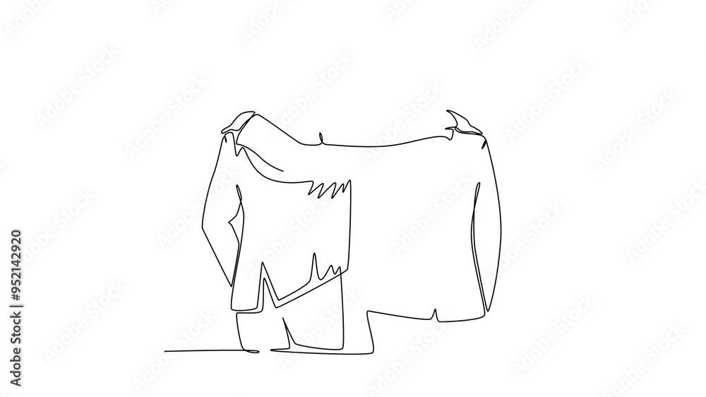 Self drawing animation of single line draw back view of male workers at ...