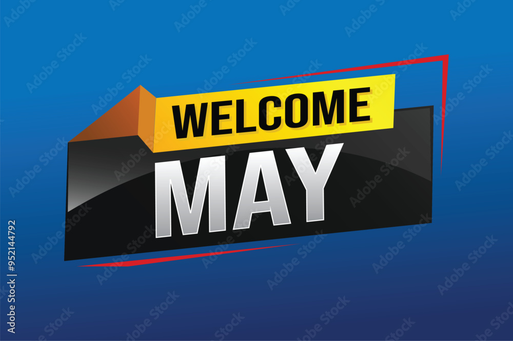 welcome May word text concept icon logo sign symbol vector note 3d ...