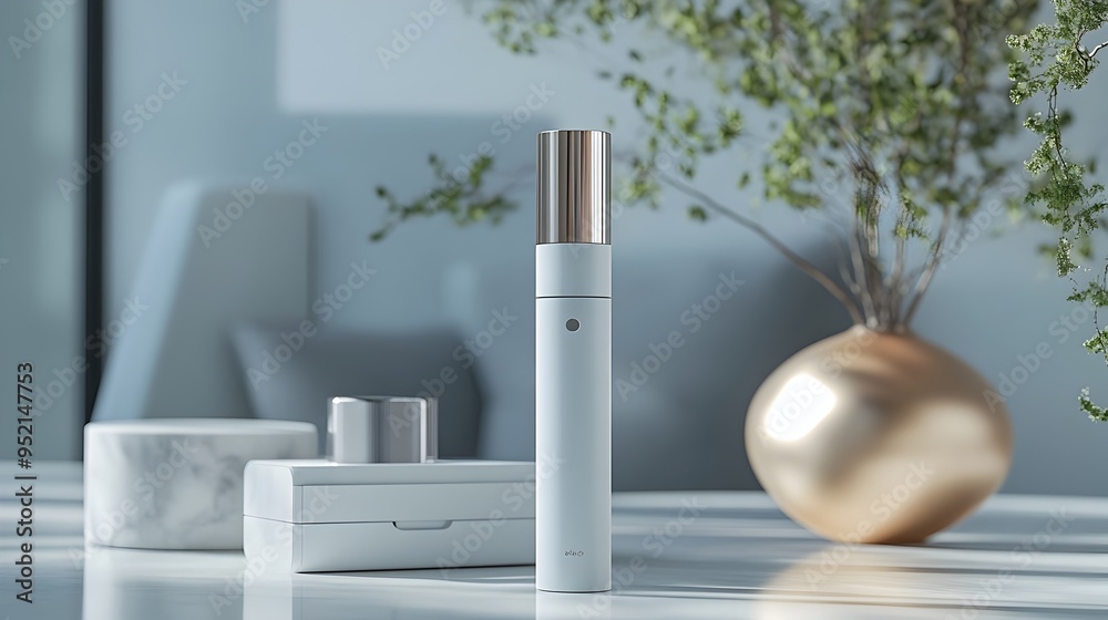 A photograph showcasing a sleek and modern IoT integrated skincare ...