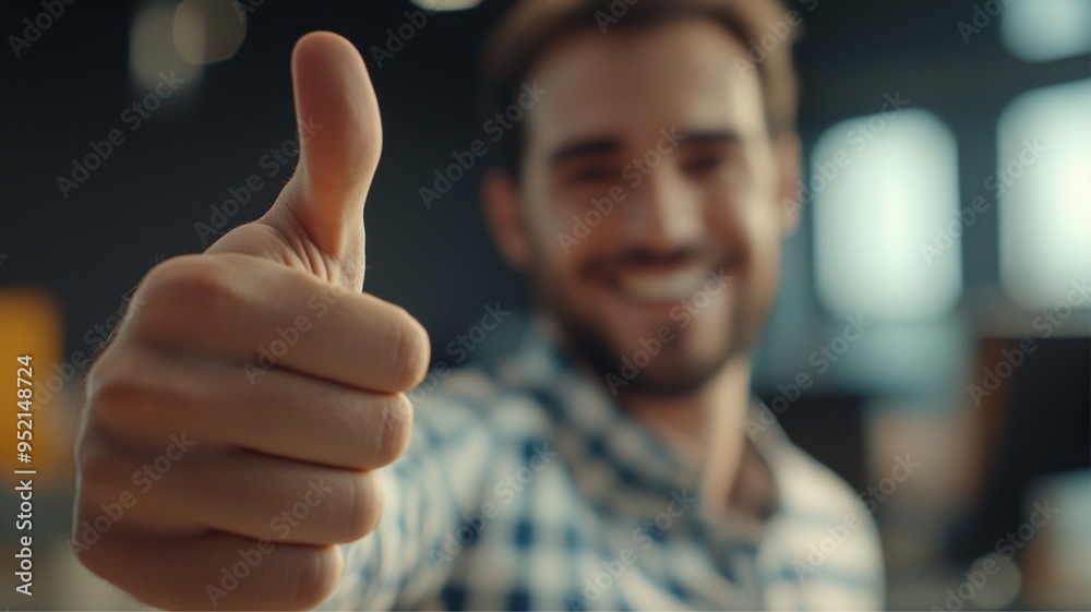 Close-up image of a boss giving a thumbs-up to an employee after a job ...