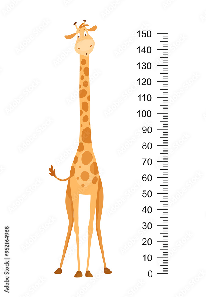Funny giraffe. Cheerful funny giraffe with long neck. Giraffe meter ...
