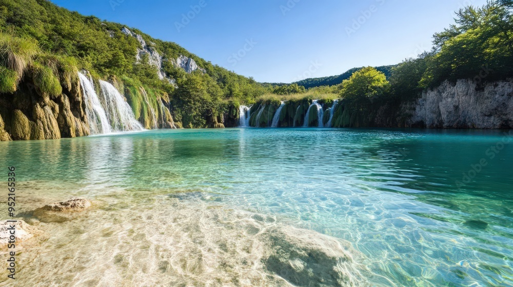 The serene beauty of the Plitvice Lakes, Croatia, with cascading ...