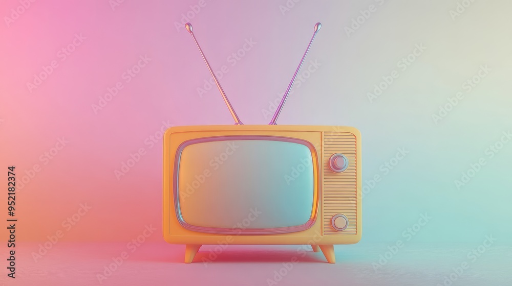 Retro pastel TV with rabbit ear antennas, isolated in a minimalistic ...