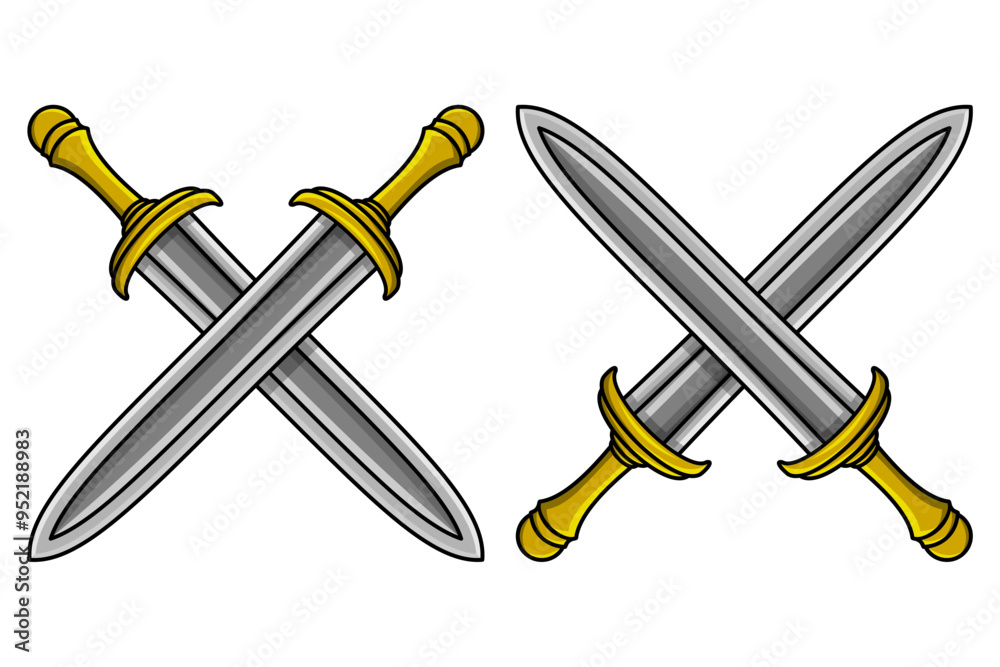 Two large crossed swords isolated on white background. Vector ...