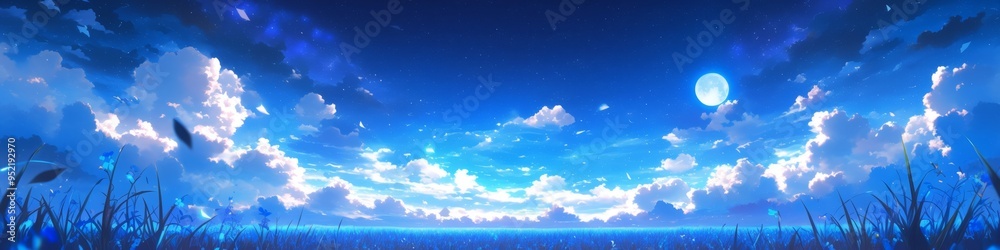 Enchanting Mid-Autumn Festival: Dreamy Blue Moonlit Scene with Silver ...