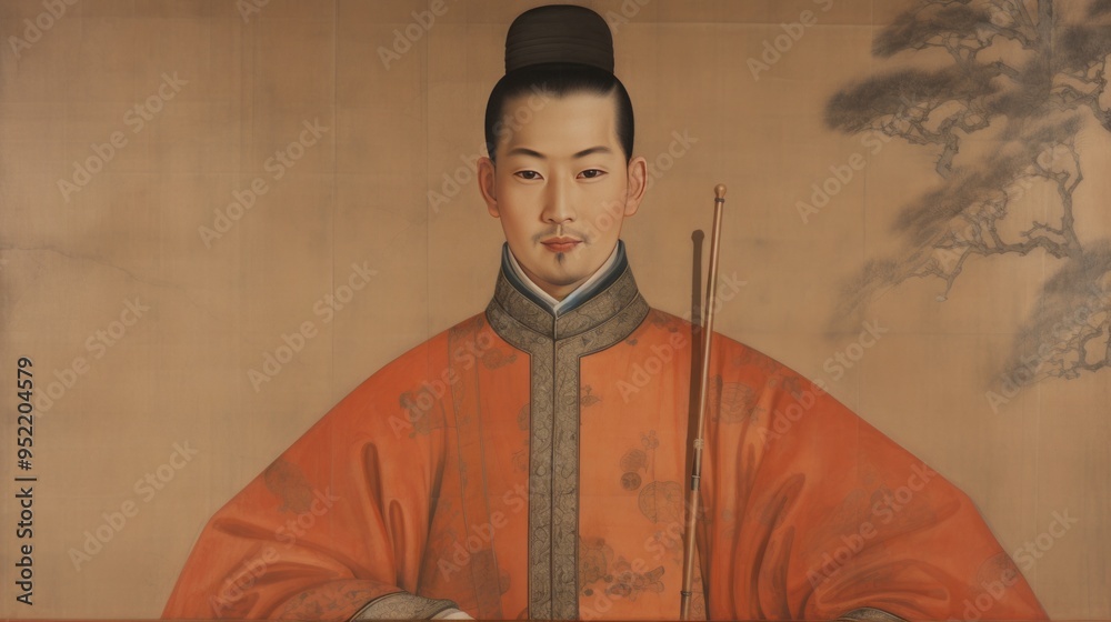 Watercolor painting, of a Chinese nobleman, wearing ancient Chinese ...