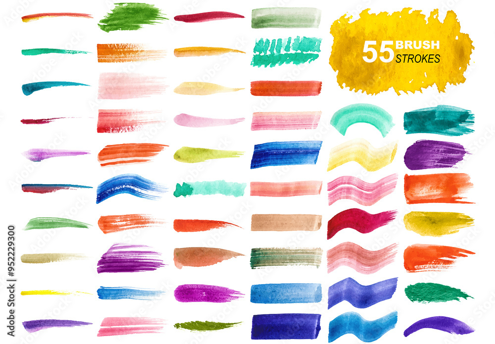 Vector collection of colorful watercolor brush strokes and splatters ...