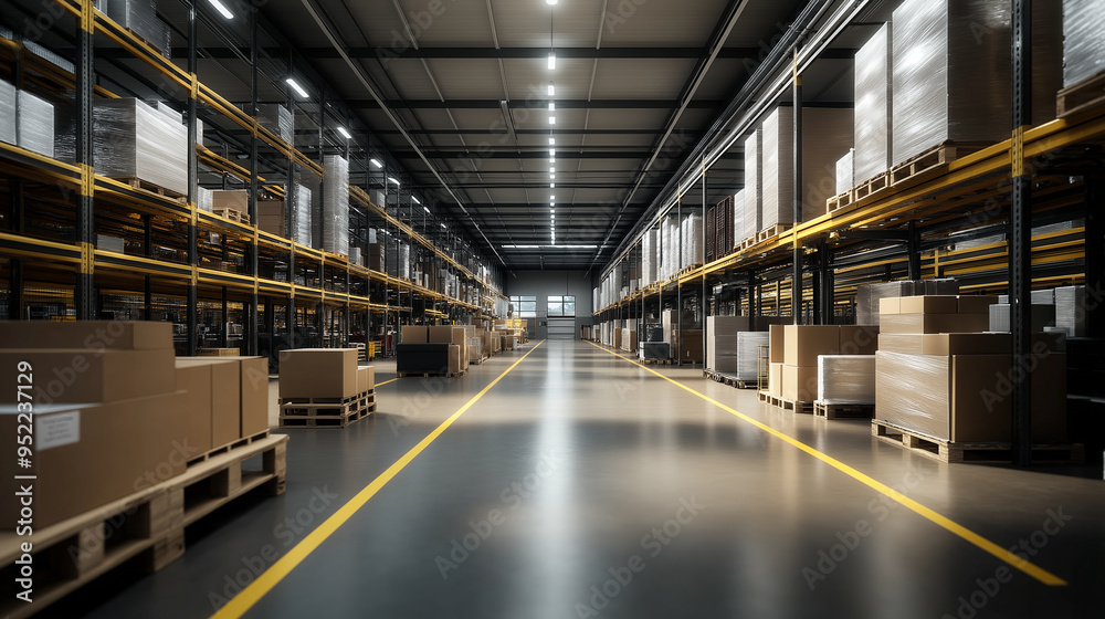 A modern warehouse with a focus on ergonomics, featuring adjustable ...