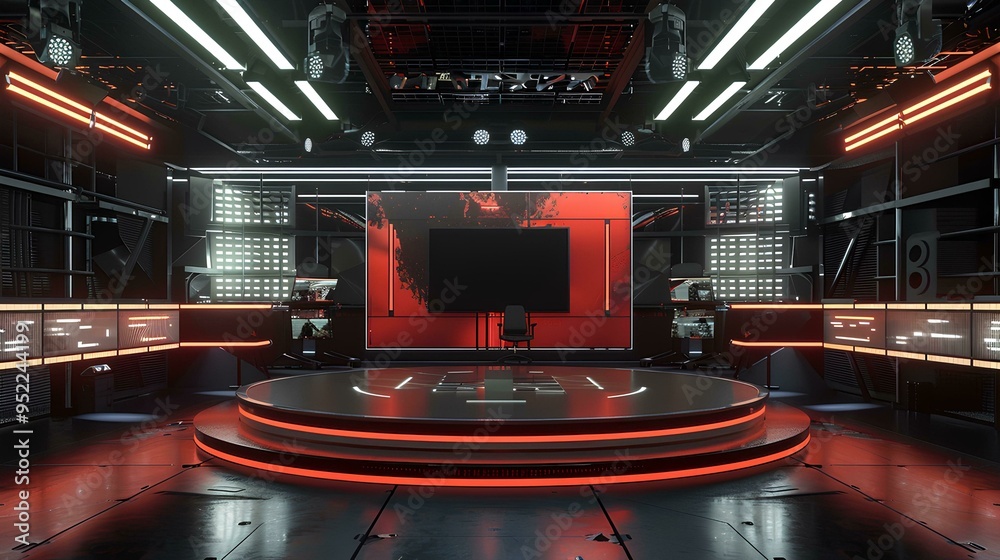 3D rendering of a virtual studio set for a news or stock market show ...