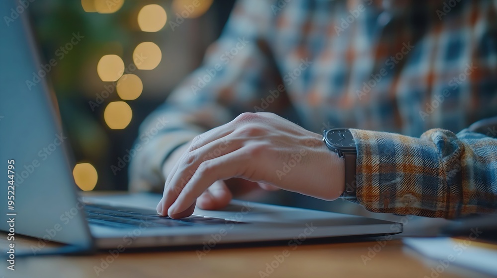 Closeup of asian male arms holding his painful wrist caused working ...