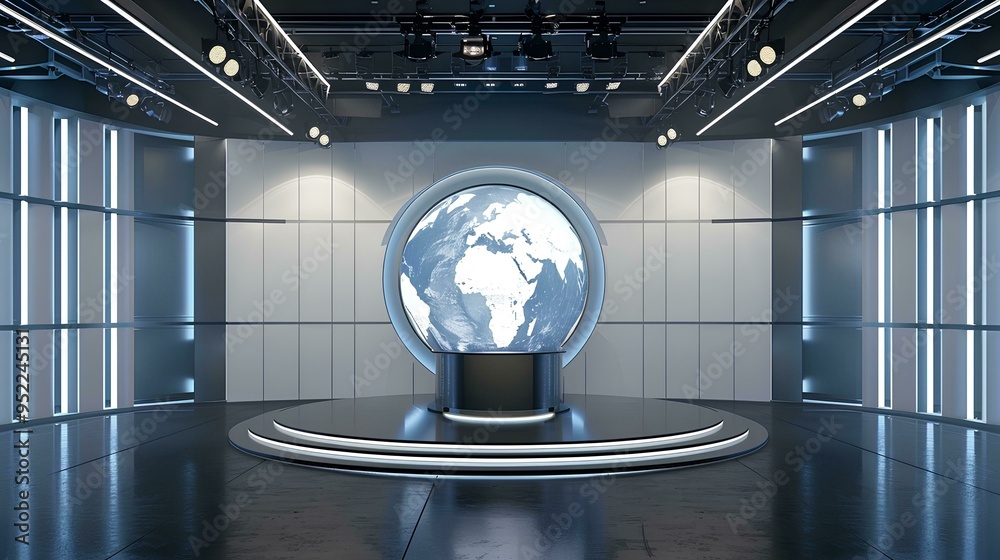 3D rendering of a virtual studio set for a news or stock market show ...