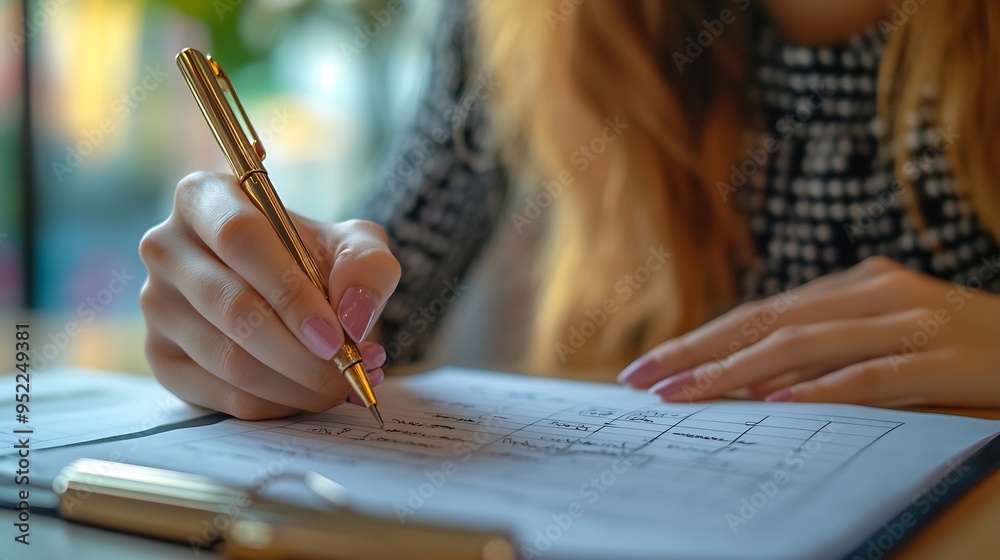 Woman hand and writing a test with choice on clipboard for exam ...