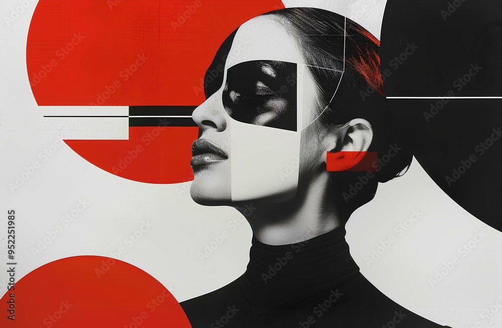 Abstract modern design with geometric shapes and an eye mask on the ...